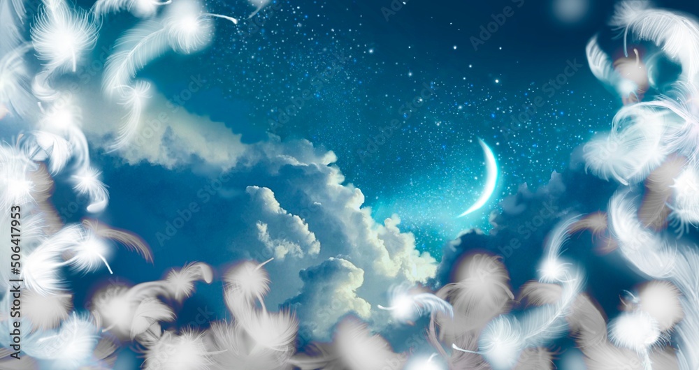 Illustration of mysterious background of blue night sky with fluffy ...