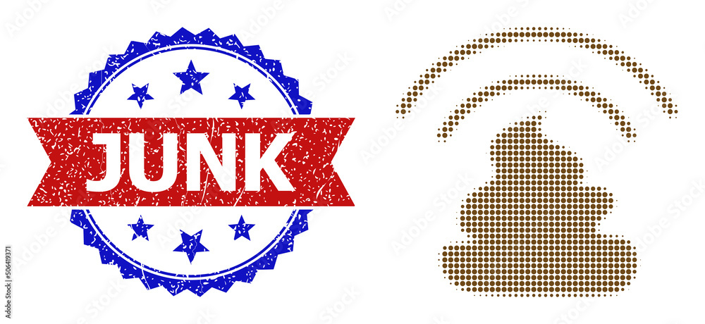 Halftone shit fume icon, and bicolor scratched Junk watermark. Halftone ...