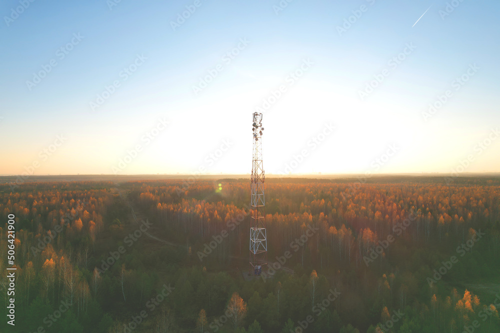 Mobile Tower installation. Cell site and Telecom Base Station. 5G ...