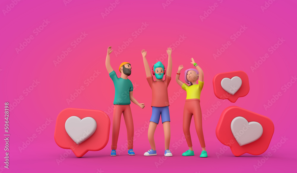 Social media influencer. Cartoon character person standing next to a ...