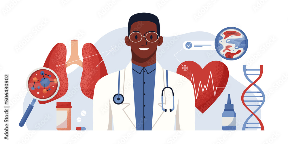 Consultation with a doctor. Full body health check up vector concept ...