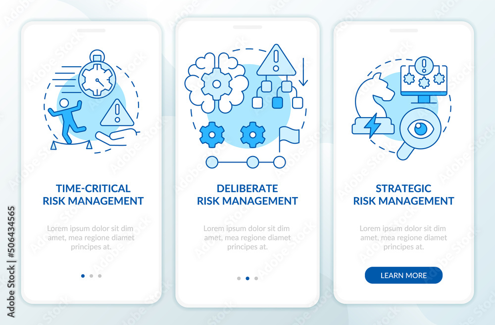 Operational risk management levels blue onboarding mobile app screen ...