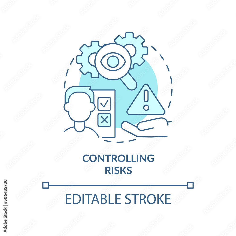 Vetor de Controlling risks turquoise concept icon. Risk management ...