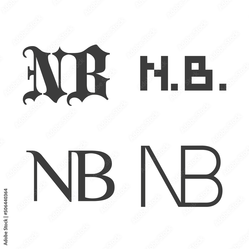 Nota Bene note black icon. Gothic, pixel, classic and modern fonts. NB ...