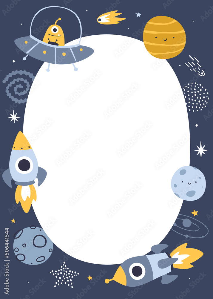 Vertical space frame background for kids. Cute cosmic design element ...