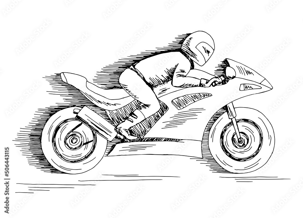 Biker riding a bike graphic black white landscape sketch illustration ...