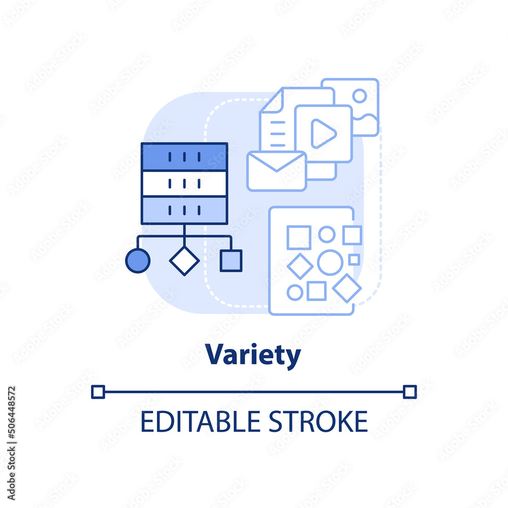Variety light blue concept icon. Big data characteristic abstract idea ...