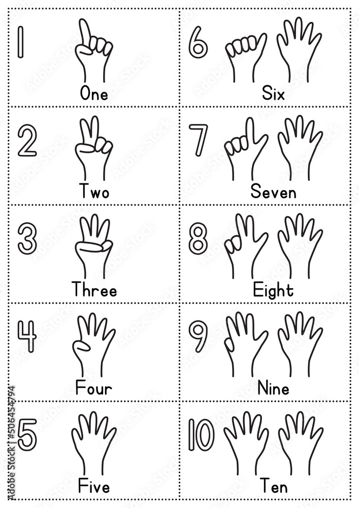 Number Flashcards Design with Hand Sign Drawing Stock Vector | Adobe Stock
