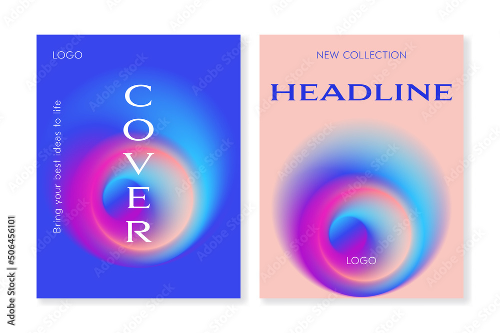 Set of cover templates with gradient blurry shapes. For brochures ...