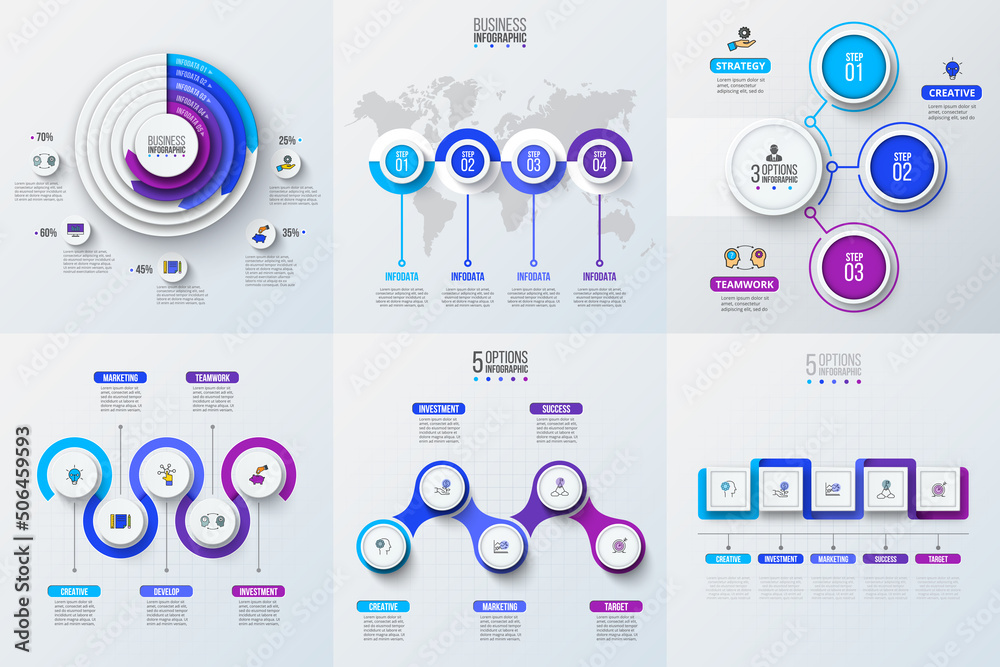 Six infographic presentations slides. Set of vector illustrations for ...
