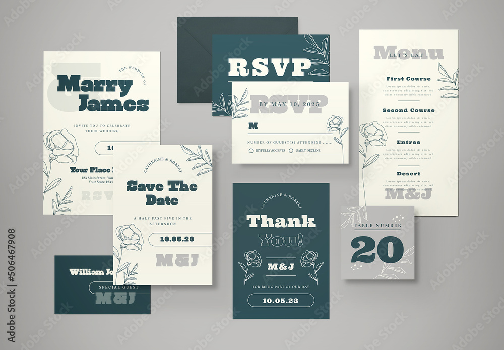 Minimalist Wedding Invitation Set Layout Stock Template | Adobe Stock