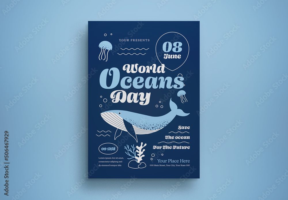 World Oceans Day Flyer Layout Stock Template | Adobe Stock