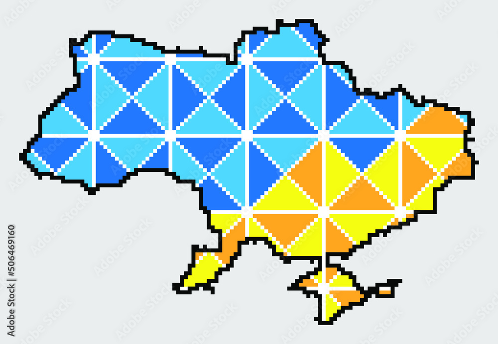 Ukraine map in traditional embroidery pattern colors - blue, yellow ...