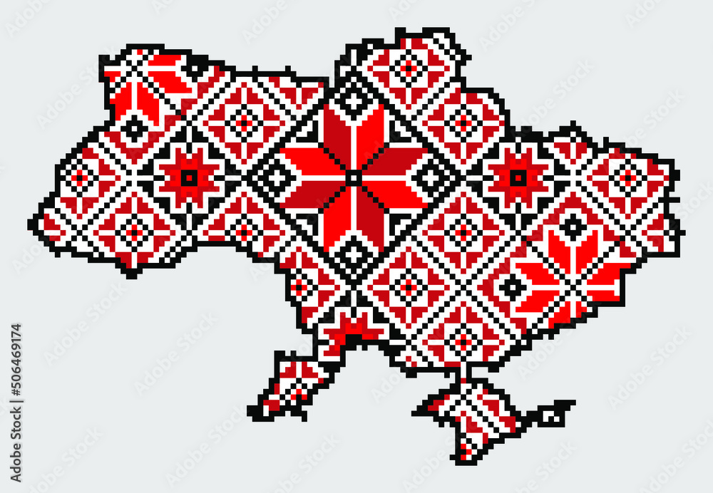 Ukraine map in traditional embroidery pattern colors - blue, yellow ...