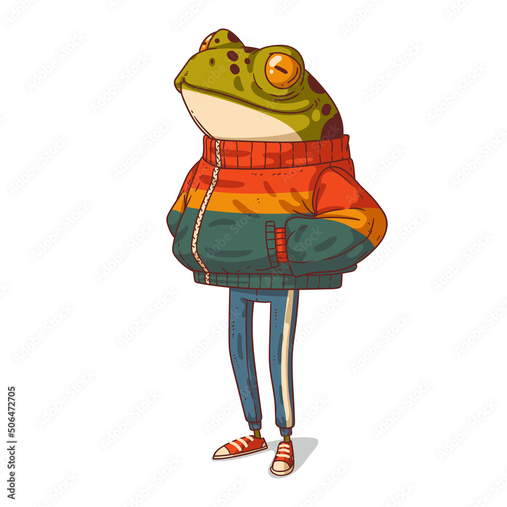 An Urban Guy, isolated vector illustration. Serene frog in a sport ...