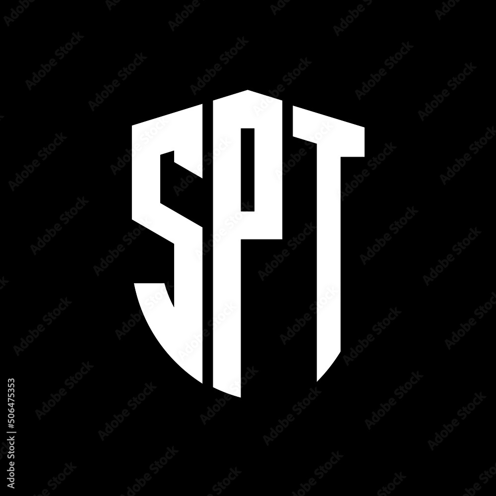 SPT letter logo design. SPT modern letter logo with black background ...