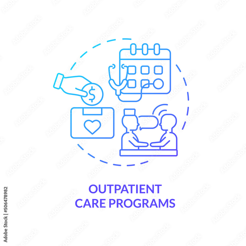 Outpatient care programs blue gradient concept icon. Visiting clinic ...
