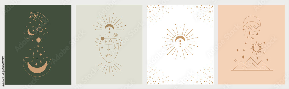 Mystic astrology set. Hand drawn magic vintage signs collection ...