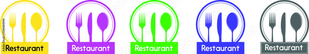 Inspiration for a classic restaurant logo concept with utensils, flat ...