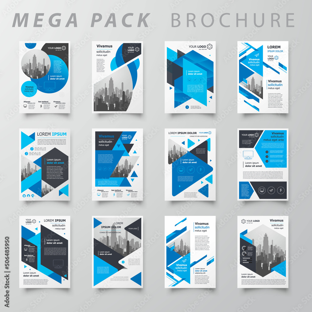 Poster Mega pack Brochure design template flyer set blue color – Wall Art | UkPosters