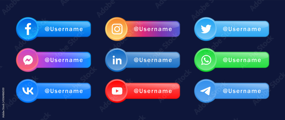 soicla media icons logos in modern label banner frame. social network ...
