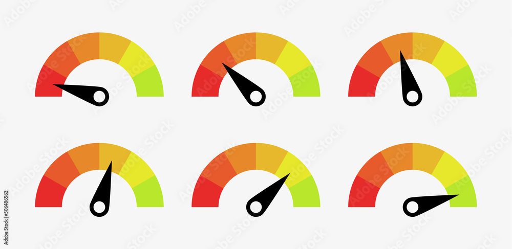 Feedback Speedometer slider icon sign with Satisfaction meter scale and ...