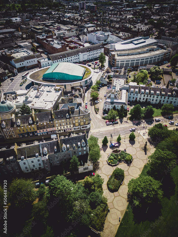 Perth, Perthshire from the air. Featuring the River Tay, Tay Street ...