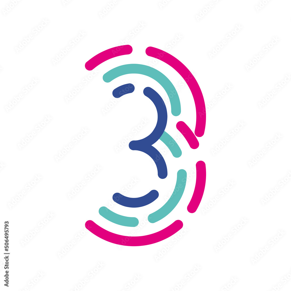 Abstract number 3 Line Colorful logo-icon. Modern numeral lines with ...