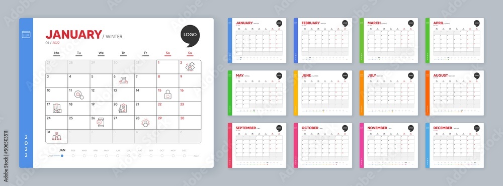 Calendar 2022 month schedule. Lock, Chemistry experiment and Smile minimal line icons. Receive ...