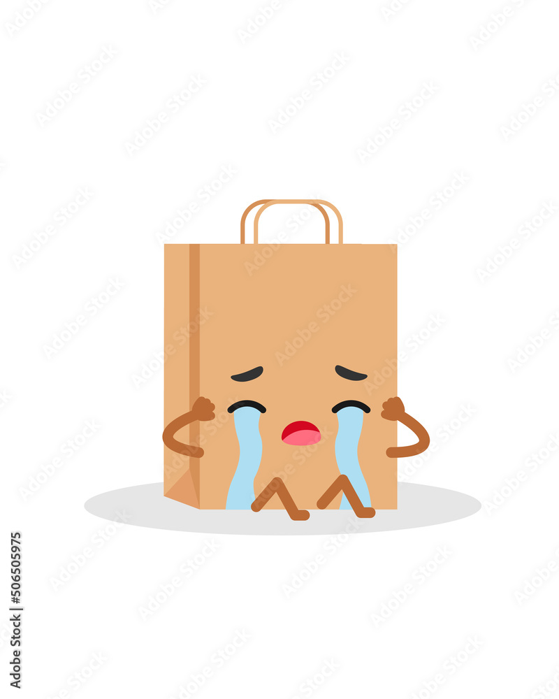 Paper shopping bag emotions crying character. Emoji vector illustration ...