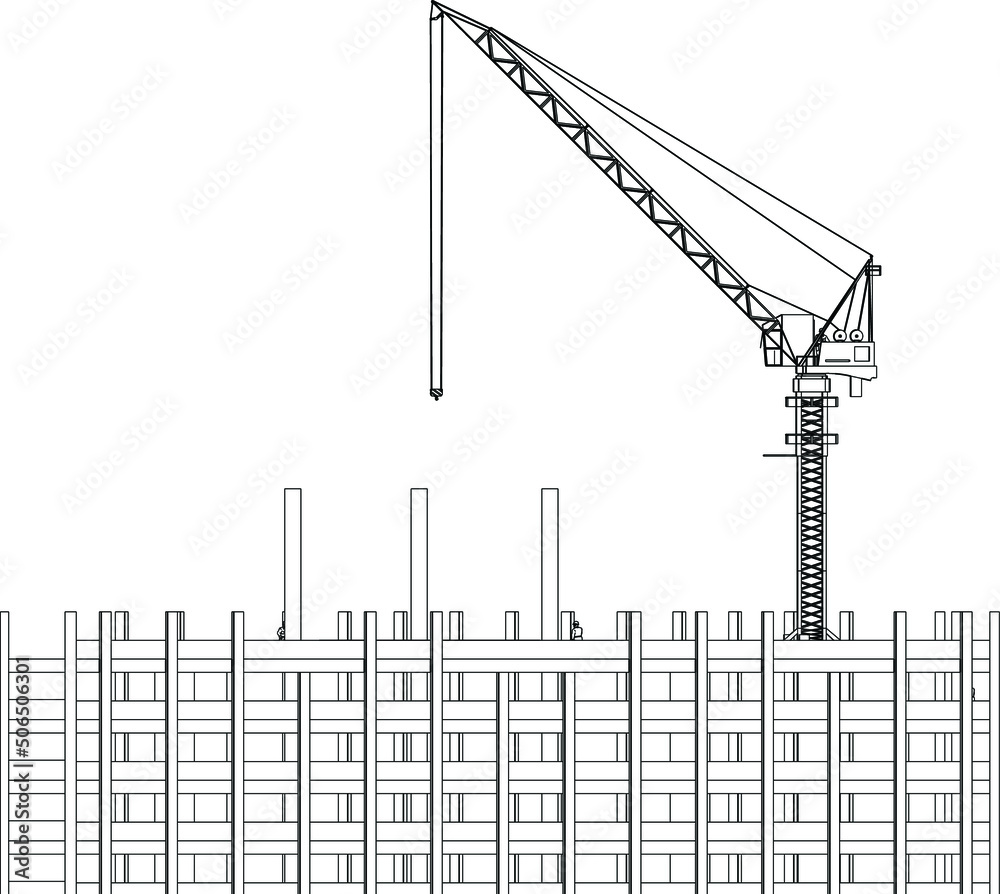 under construction site engineering with tower crane 2D illustration ...