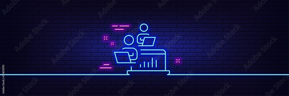Neon light glow effect. Teamwork line icon. Remote office sign. Team ...