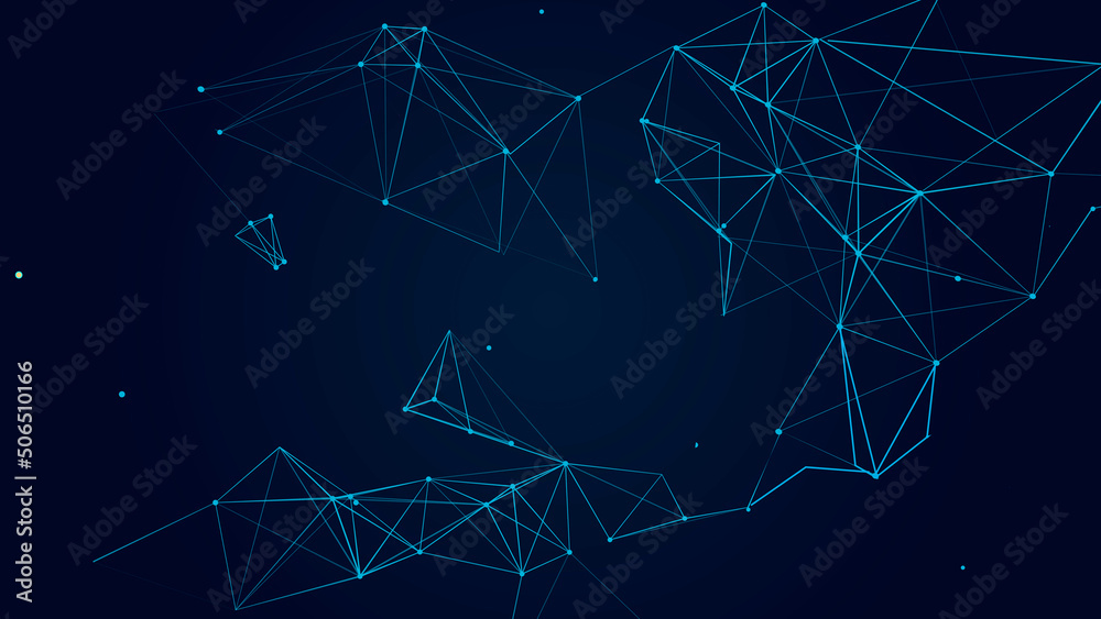 Distribution of triangular figures in space. 3d illustration of a ...