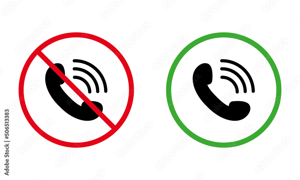 Handset Call Black Silhouette Icon Set. No Receive Incoming Call Mobile ...