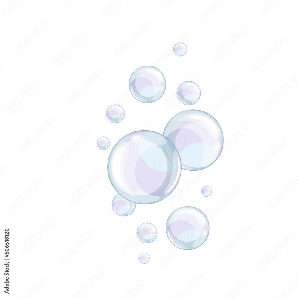 Flying shiny bubbles color vector illustration. Cleaning detergent ...