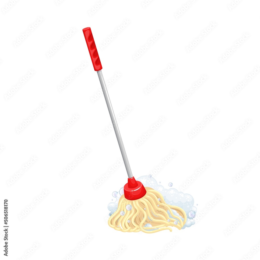Rope mop and detergent foam color vector illustration. Cleaning service ...