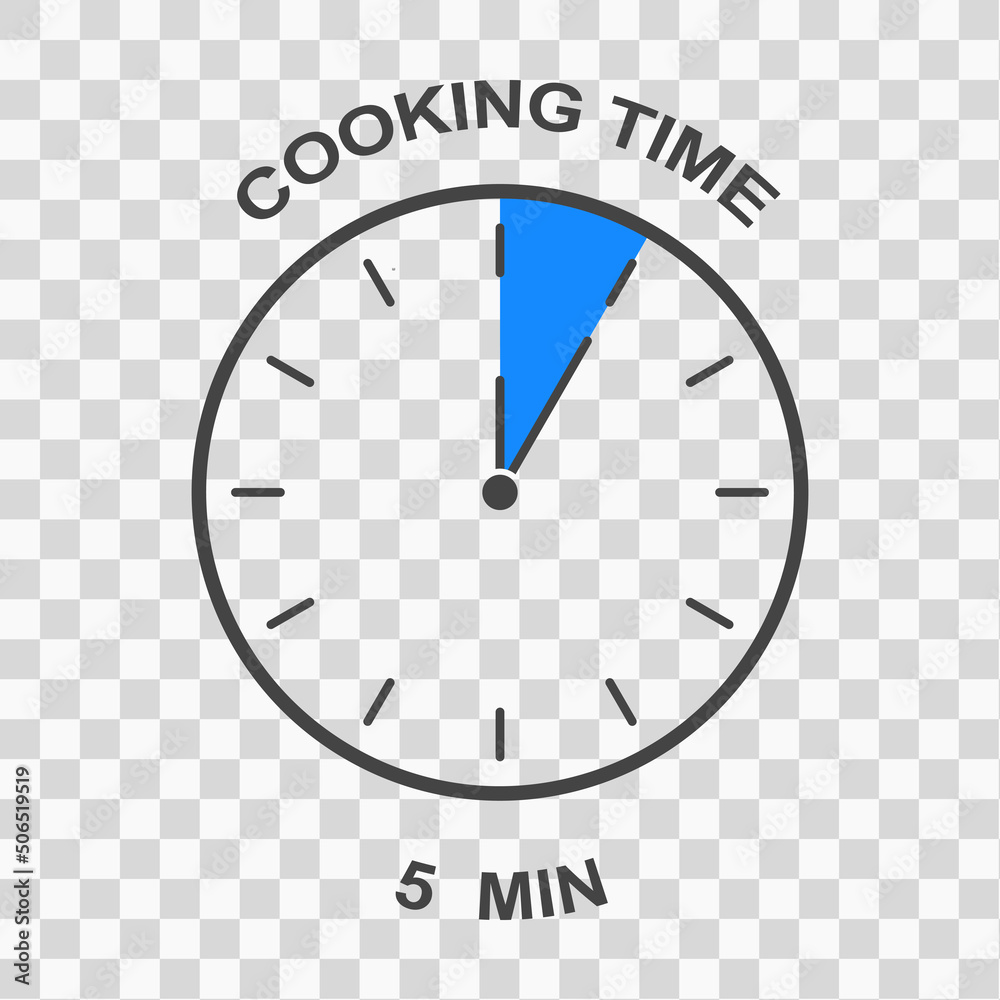 Clock face with 5 min time interval. Cooking time icon. Five minutes ...