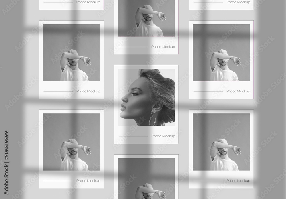Front View of Set of Photos Mockup Stock Template | Adobe Stock