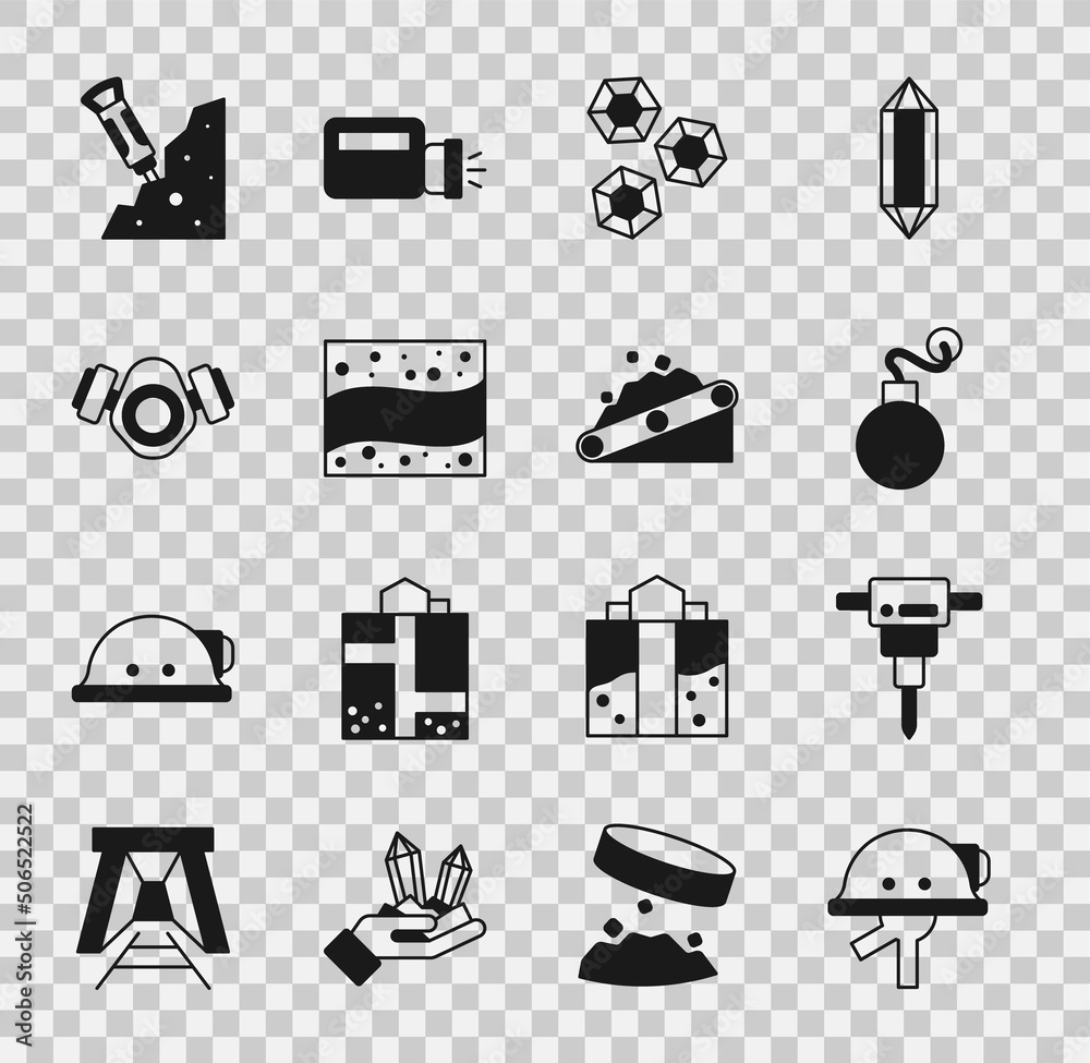 Set Miner helmet, Construction jackhammer, Bomb, Gem stone, Gold mine ...