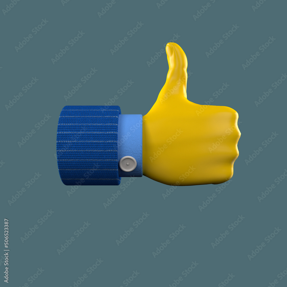 3D Illustration Yellow Thumbs Up Icon Symbol in Grey Pinstripe Suit ...
