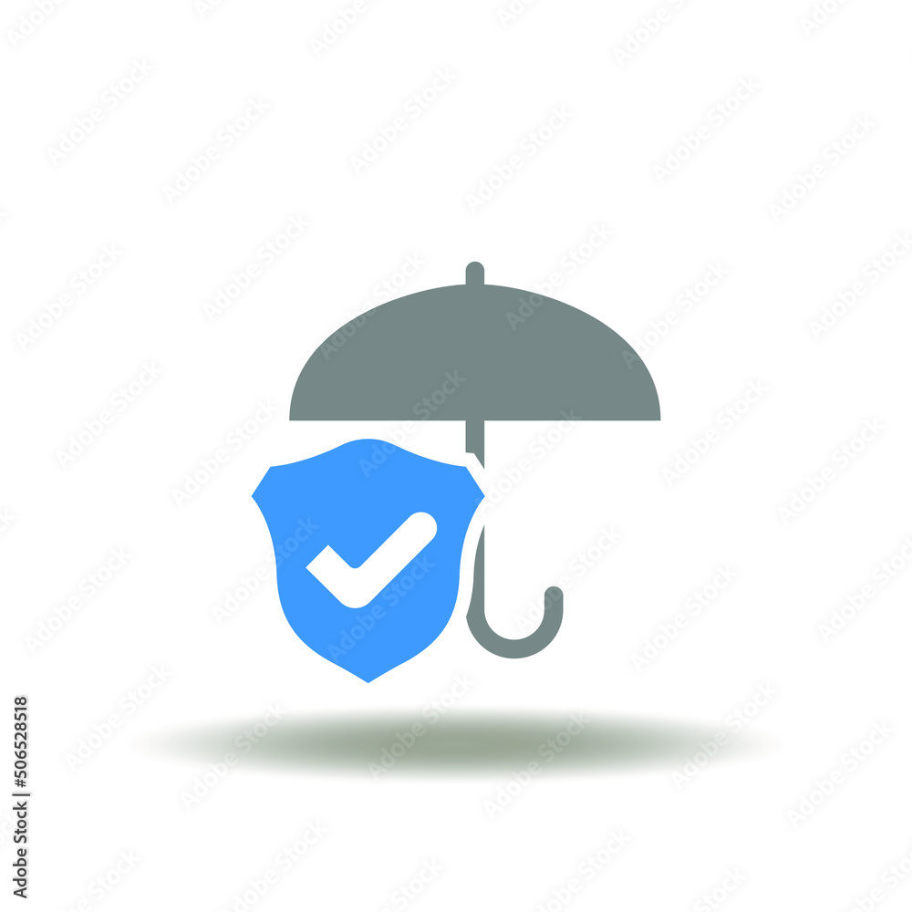 Vector illustration of umbrella with shield and check mark. Icon of ...