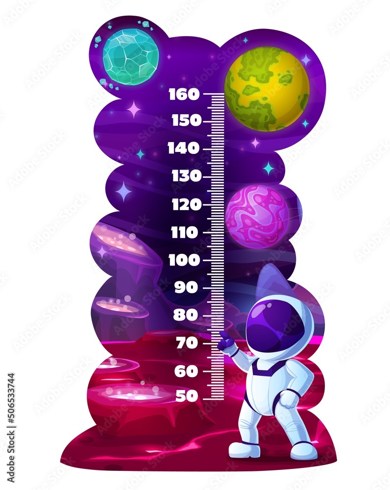 Cartoon galaxy planets and astronaut vector kids height chart or growth ...