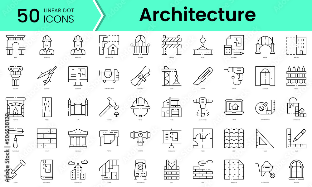 Set of architecture icons. Line art style icons bundle. vector ...
