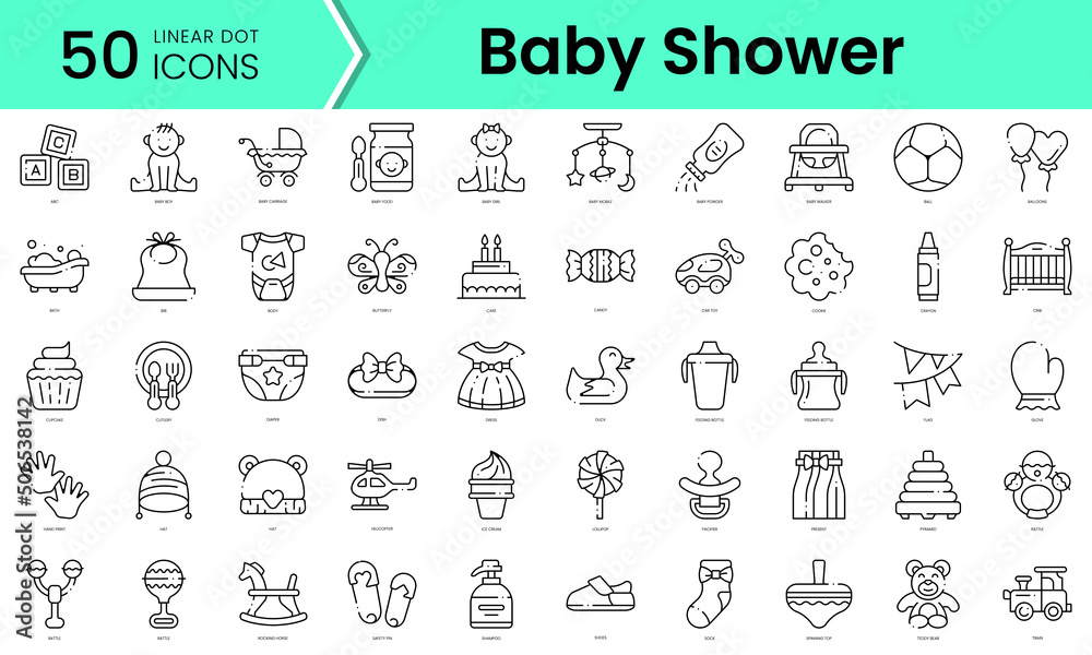Set of baby shower icons. Line art style icons bundle. vector ...