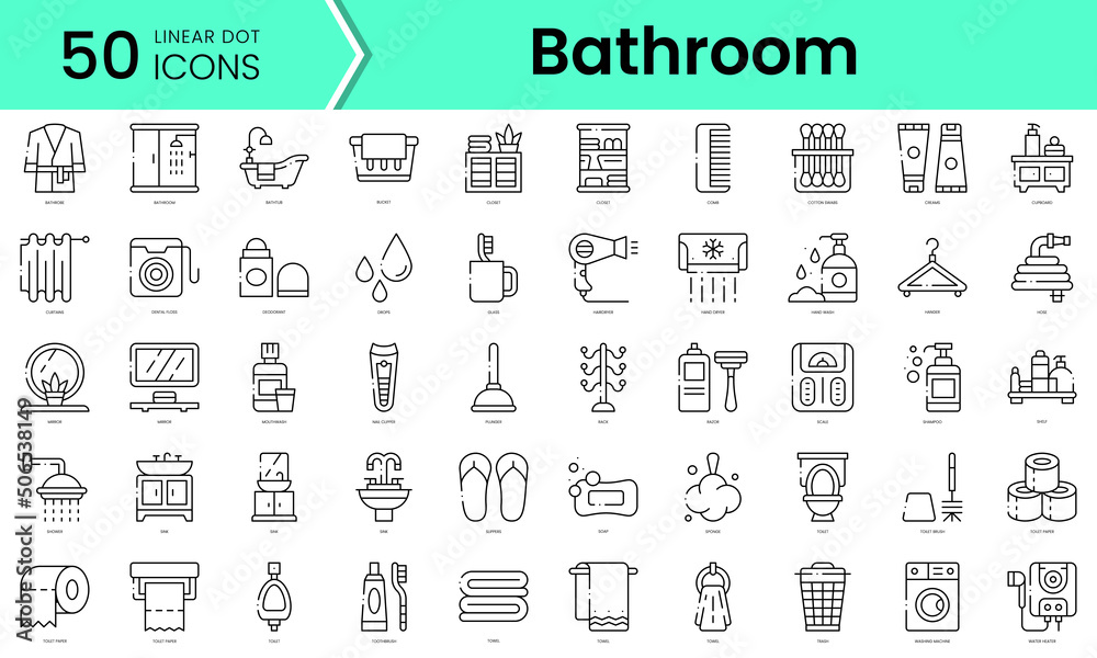 Set of bathroom icons. Line art style icons bundle. vector illustration ...