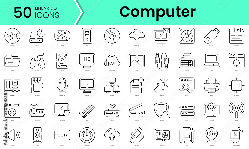 Set of computer icons. Line art style icons bundle. vector illustration ...