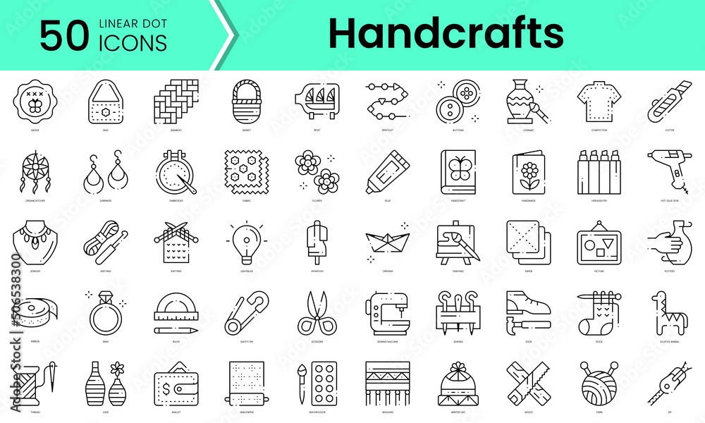 Set of handcrafts icons. Line art style icons bundle. vector ...