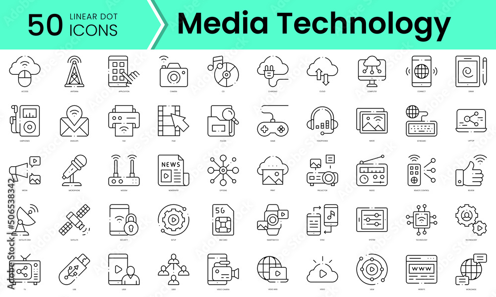 Set of media technology icons. Line art style icons bundle. vector ...