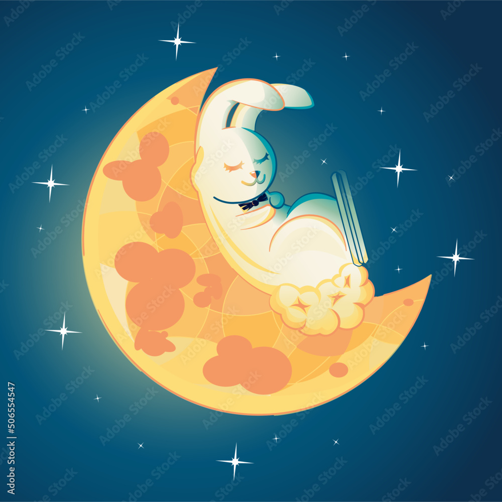 rabbit sleeping on the moon Stock Vector | Adobe Stock