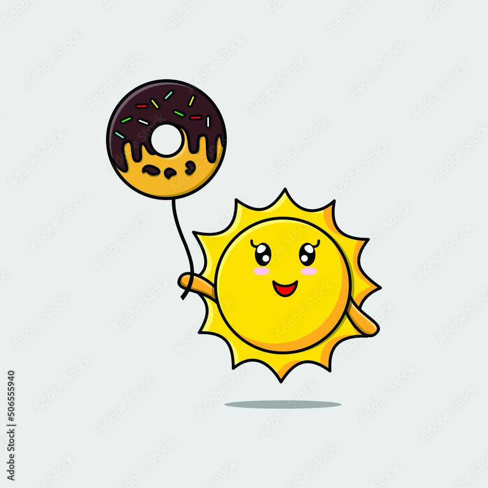 Cute cartoon sun floating with balloon cartoon vector illustration ...